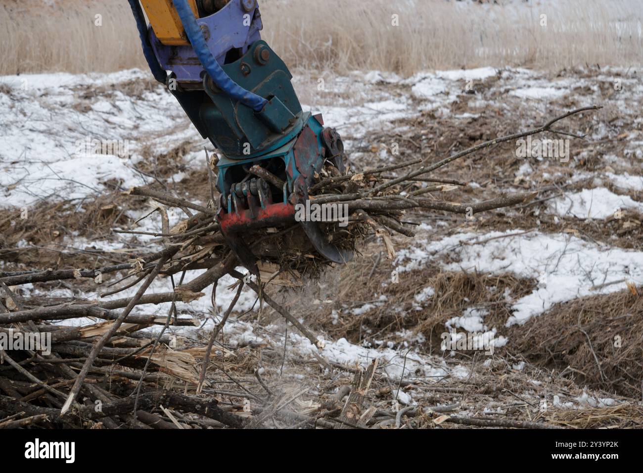 Industrial log lifting timber grabber machine Stock Photo - Alamy