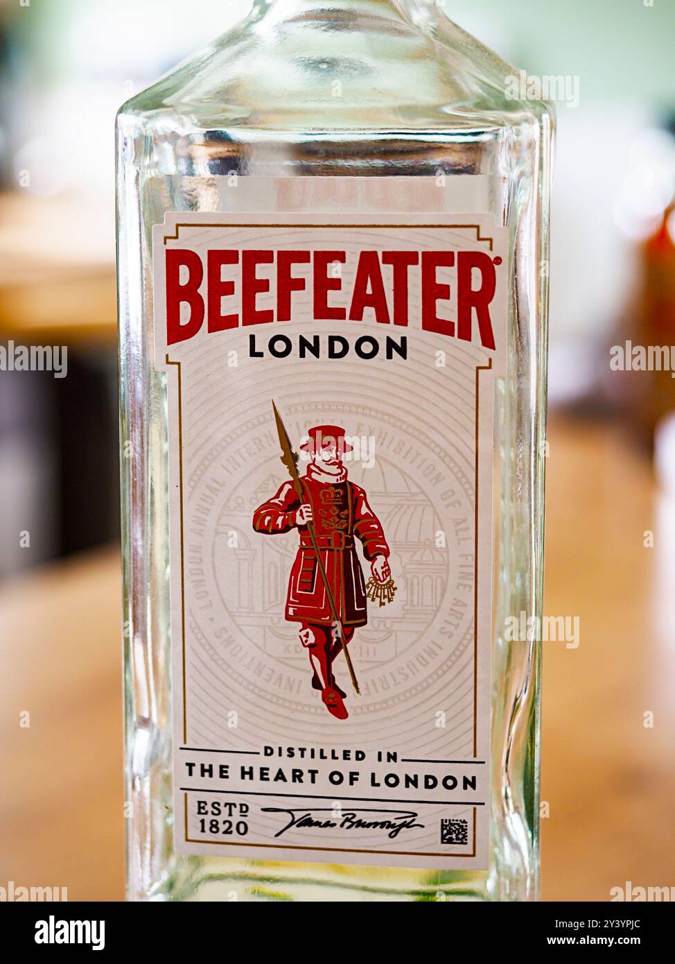 Manchester, UK, September 09, 2024: Beefeater London Gin. Close-up of a ...