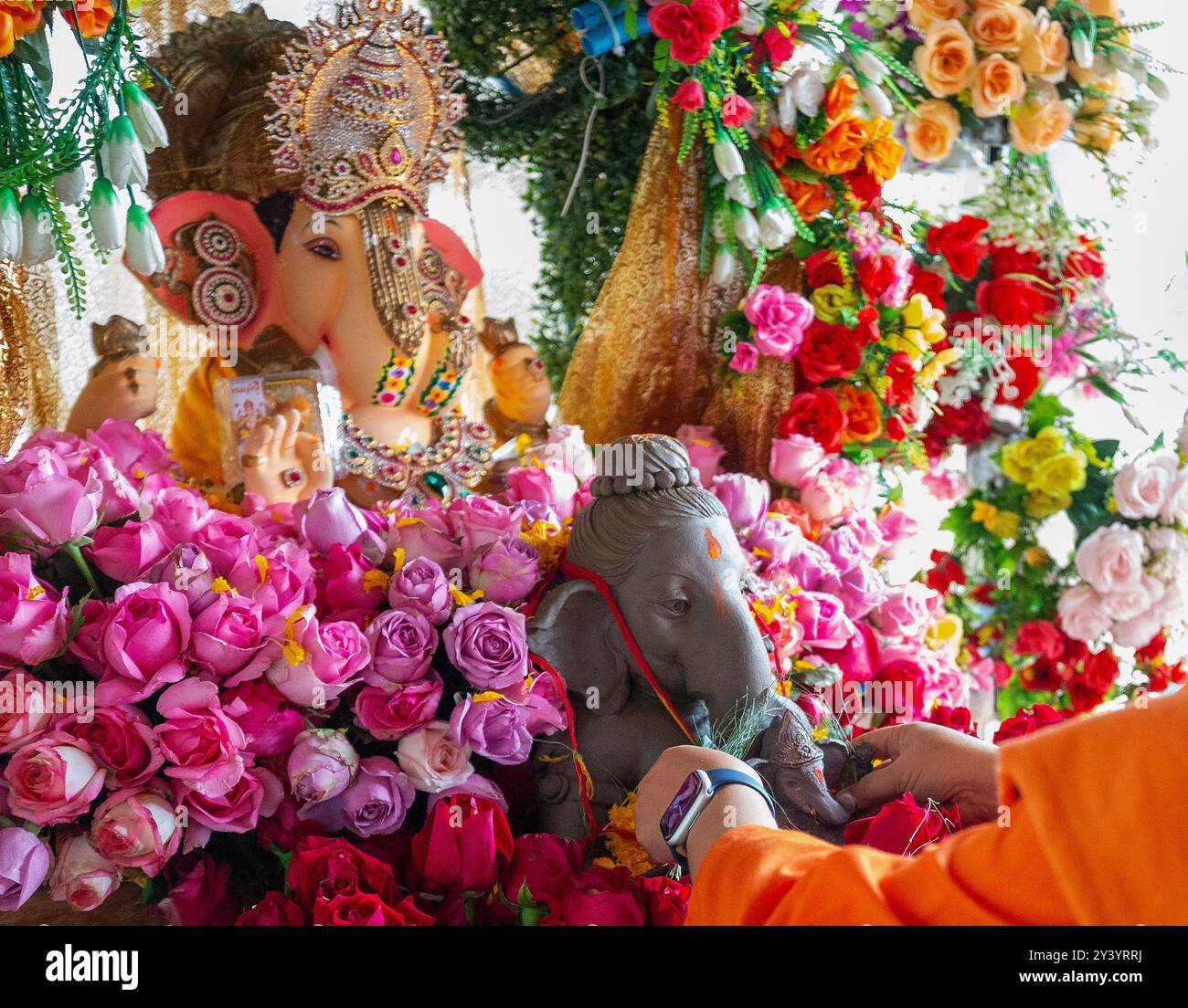 A Hindu priest from Gurudeva Ashram is performing the ritual of ...