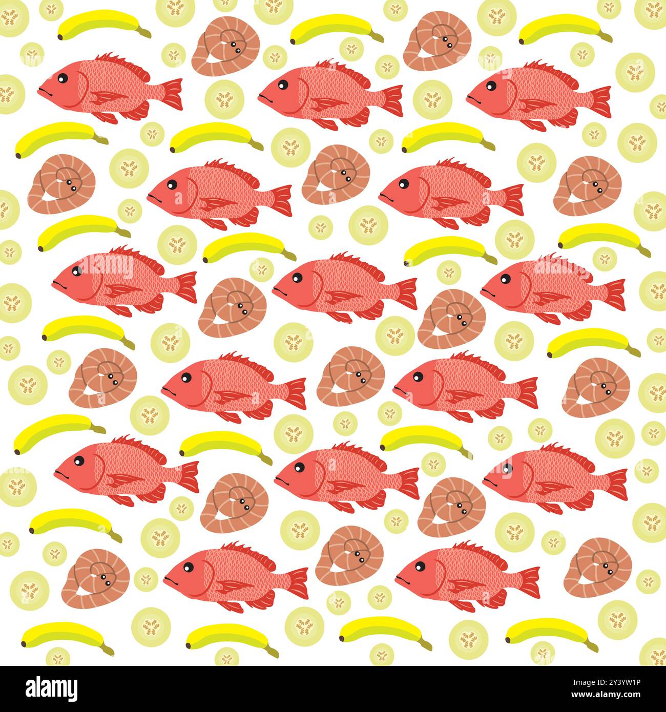 worms, fish and fruit as a pattern background Stock Vector Image & Art ...