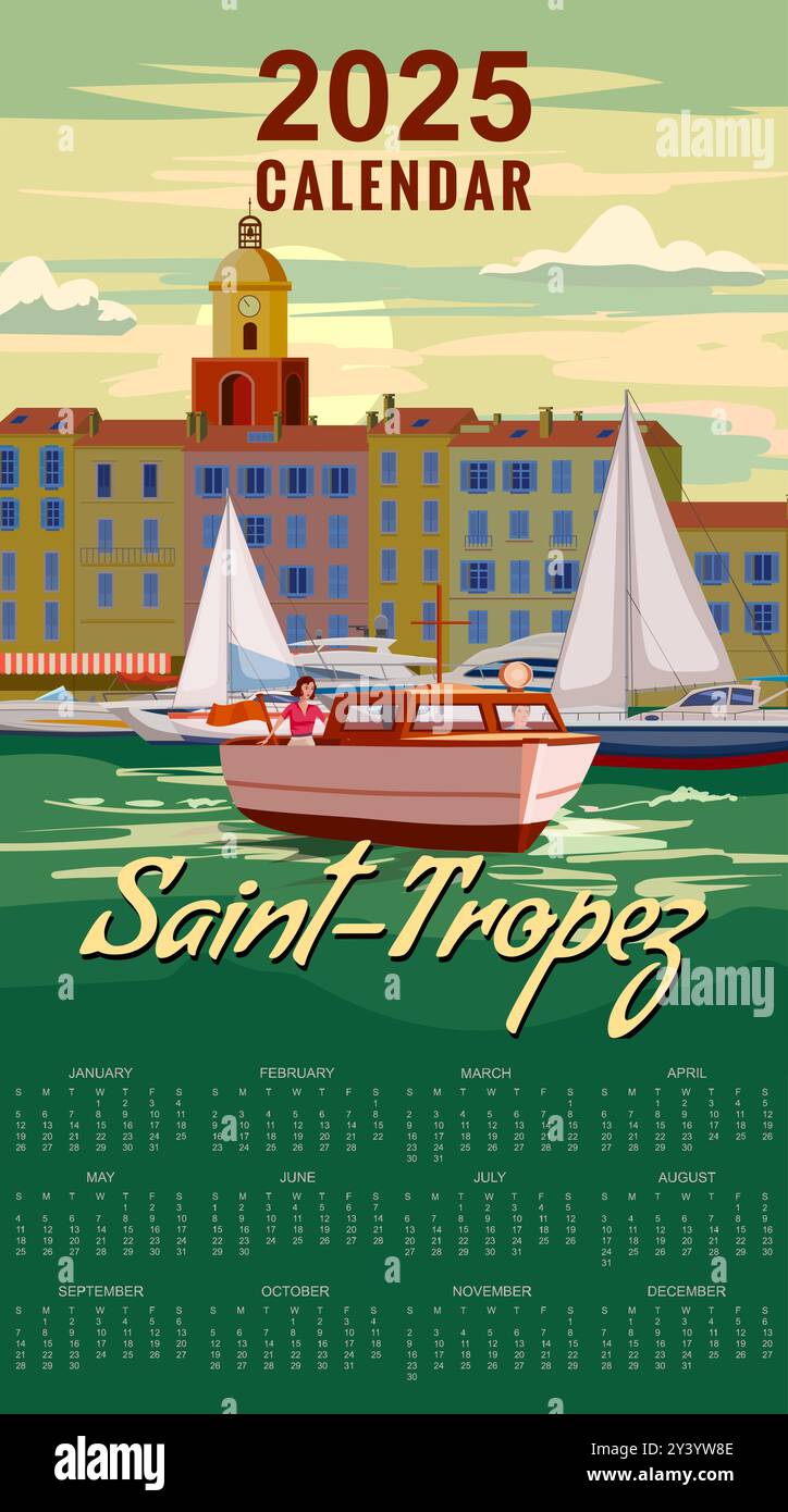 Calendar Monthly 2025 Saint-Tropez France Travel Poster Stock Vector Image & Art - Alamy
