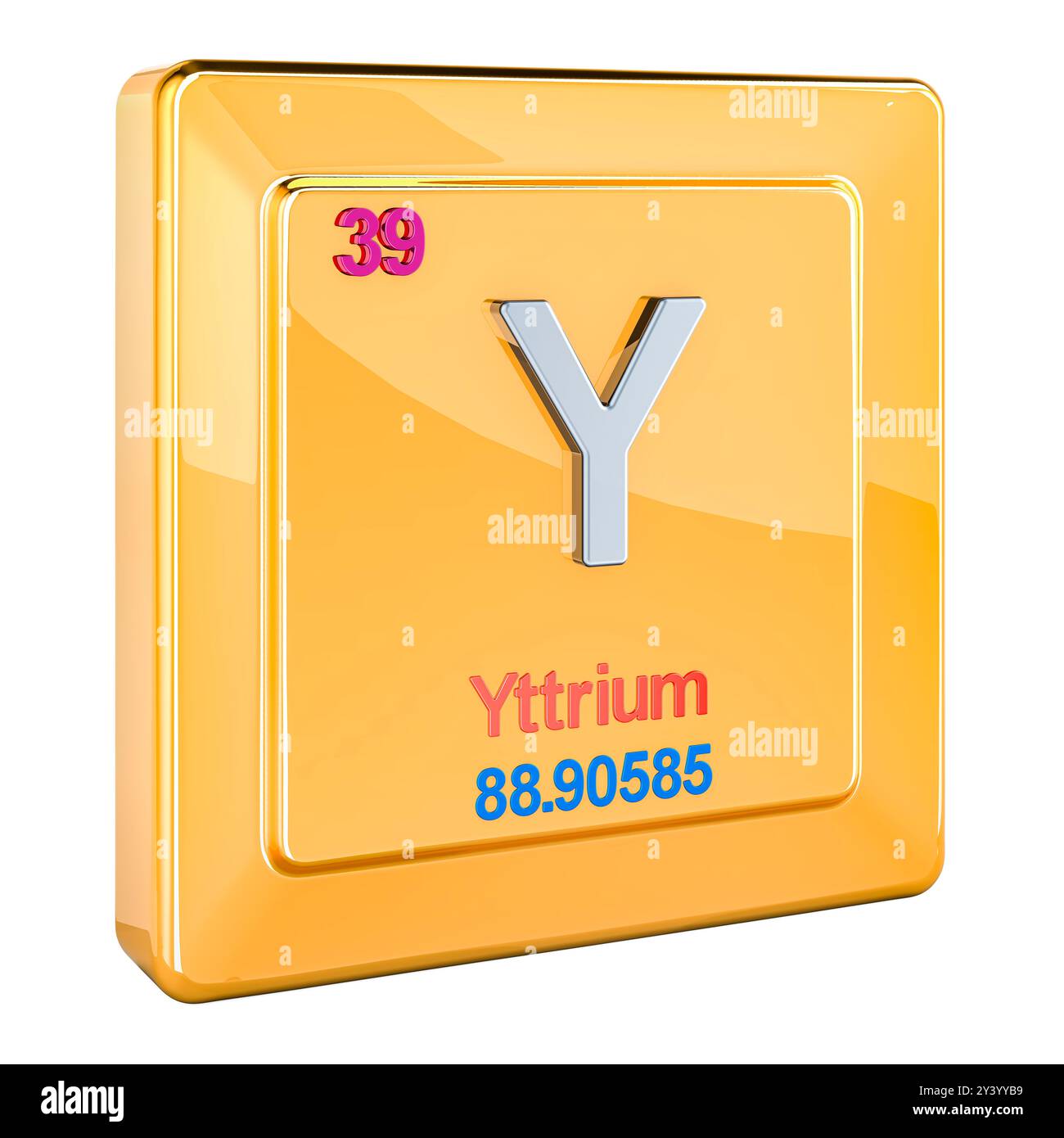 Yttrium Y, chemical element sign with number 39 in periodic table. 3D ...