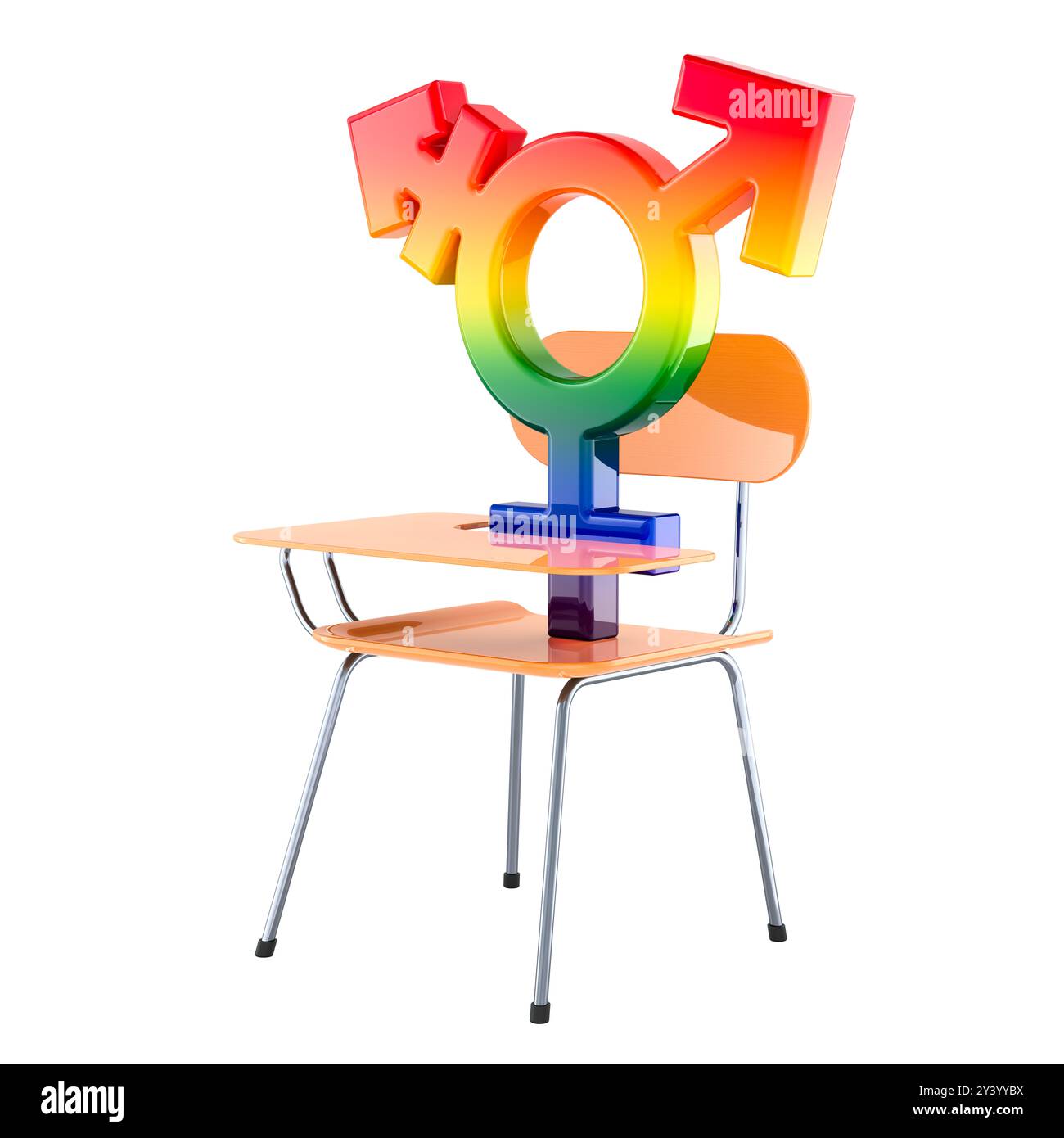 School desk with transgender symbol, 3D rendering isolated on white ...