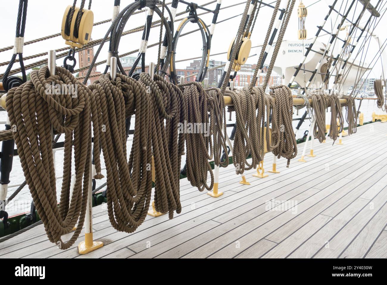 Ropes, ropes, sailing ship, training ship Germany, Bremerhaven, Germany ...
