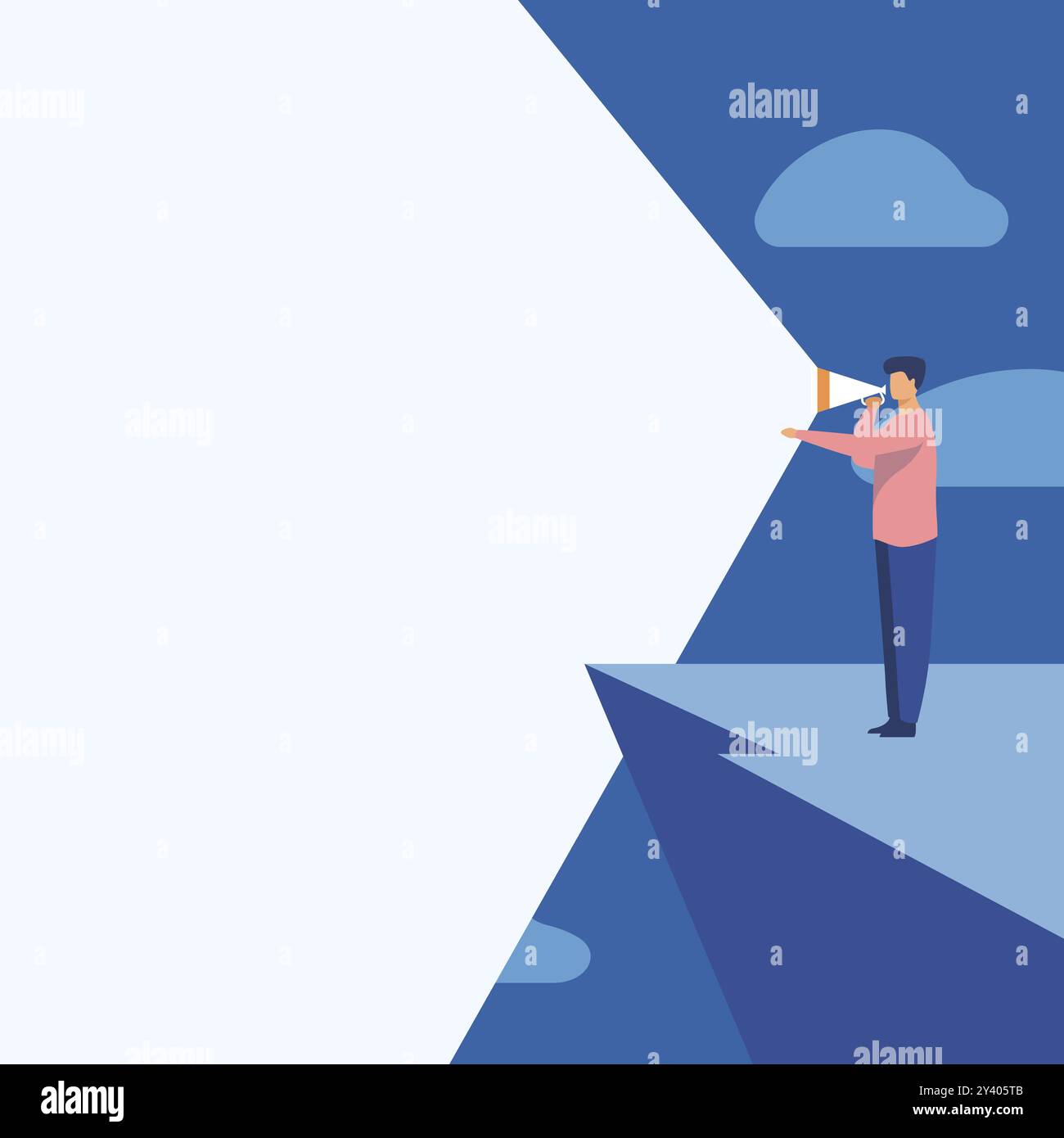 Businessman Drawing Standing In Cliff Using Megaphone Making ...