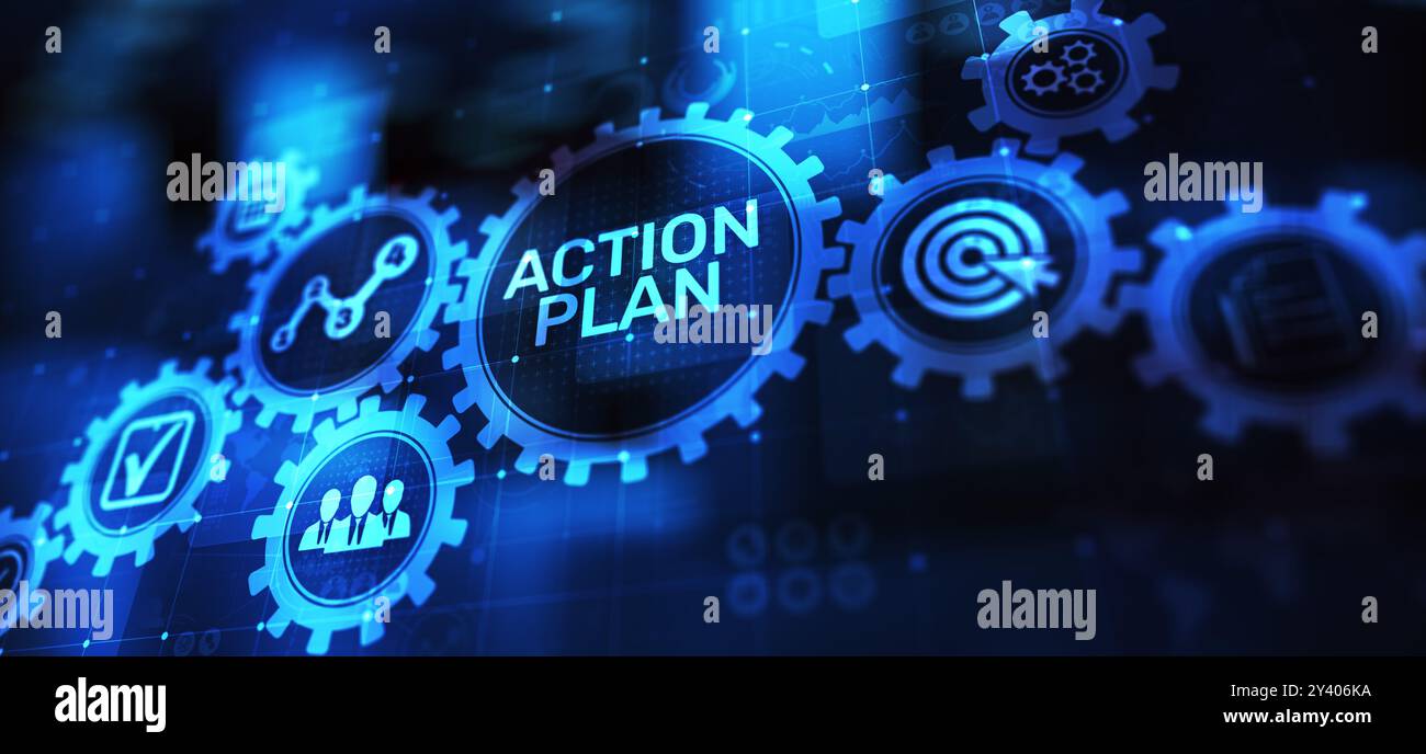 Action plan business strategy development concept on virtual screen ...