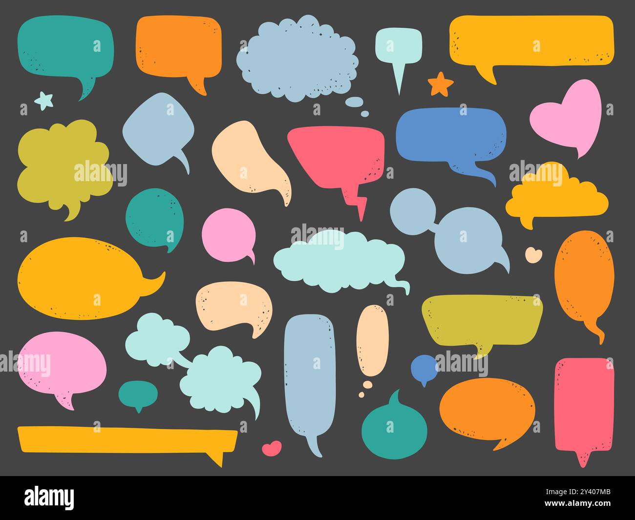 Color blank speech bubbles. Empty comics talk, dialogue clouds, doodle ...