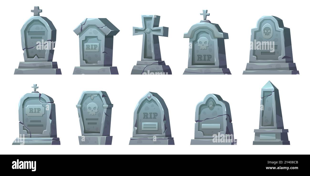 Stone tombstones. Ancient halloween cemetery gravestones and grave ...