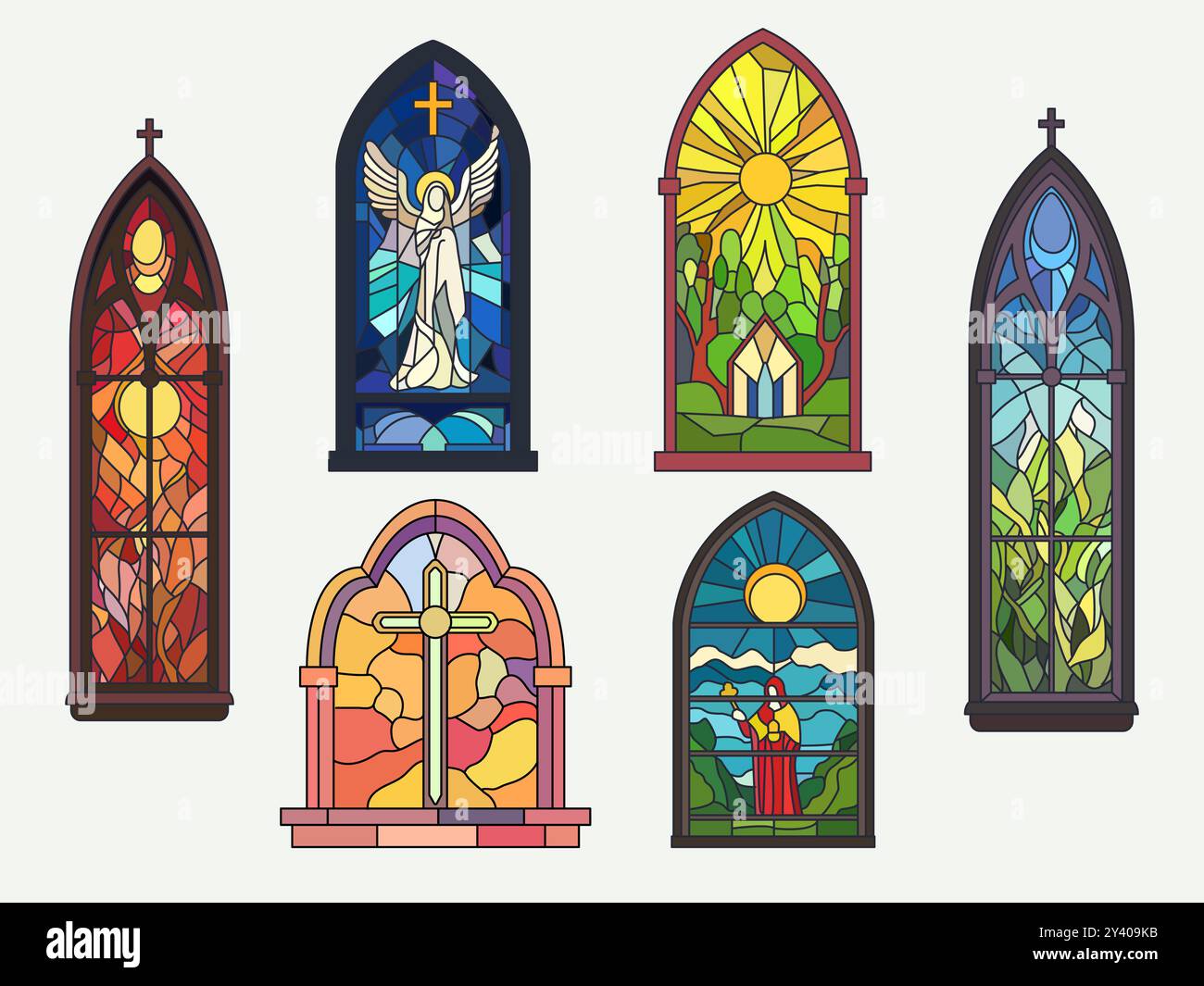Church stained windows. Mosaic of colored glass, biblical theme ...
