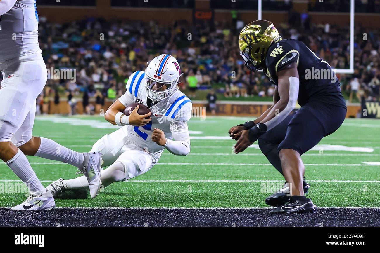 September 14, 2024: Mississippi senior Jaxson Dart (2) dives for end ...