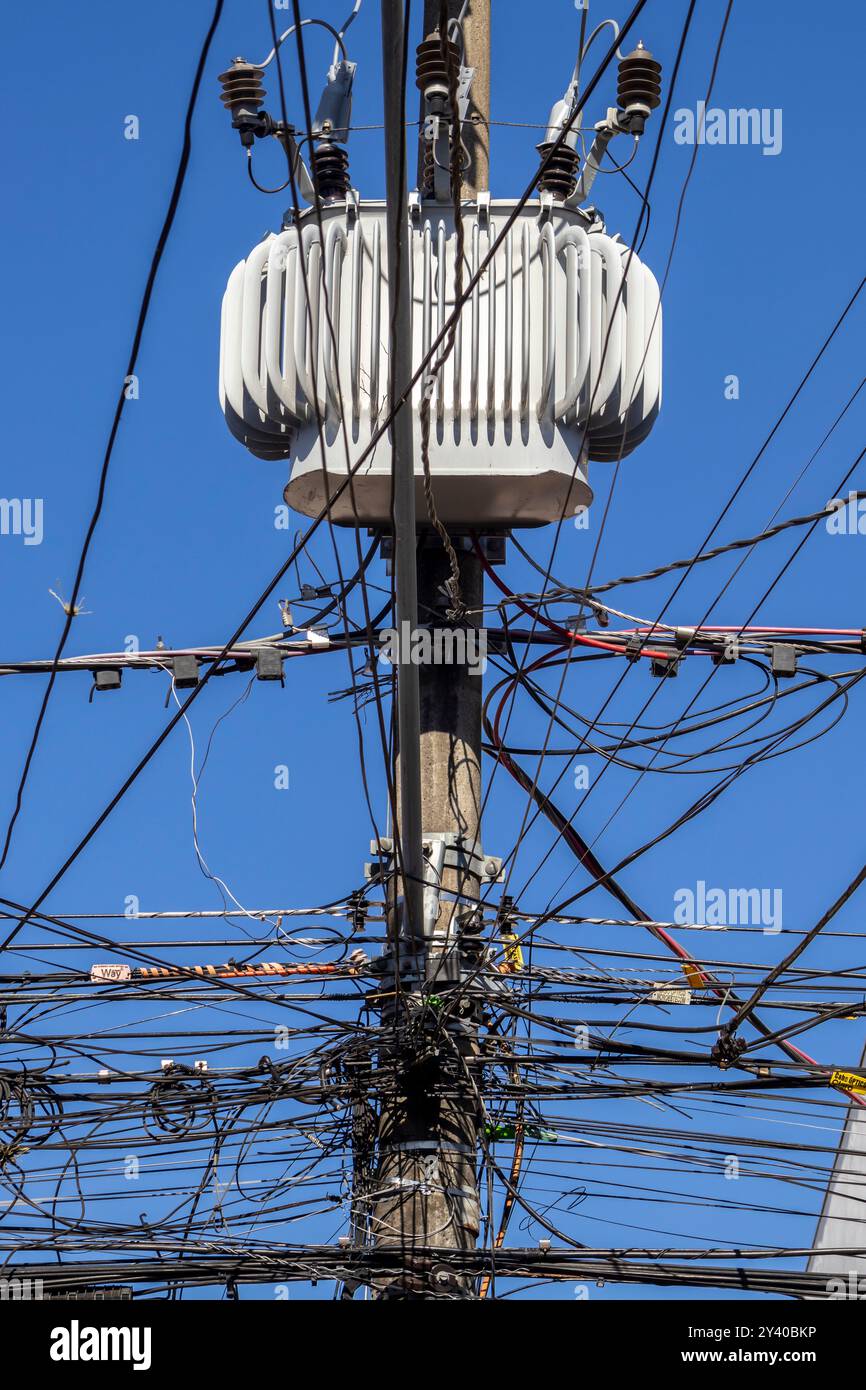 Marilia, SP, Brazil, JUne 12, 2024. Electric power transformer on a ...