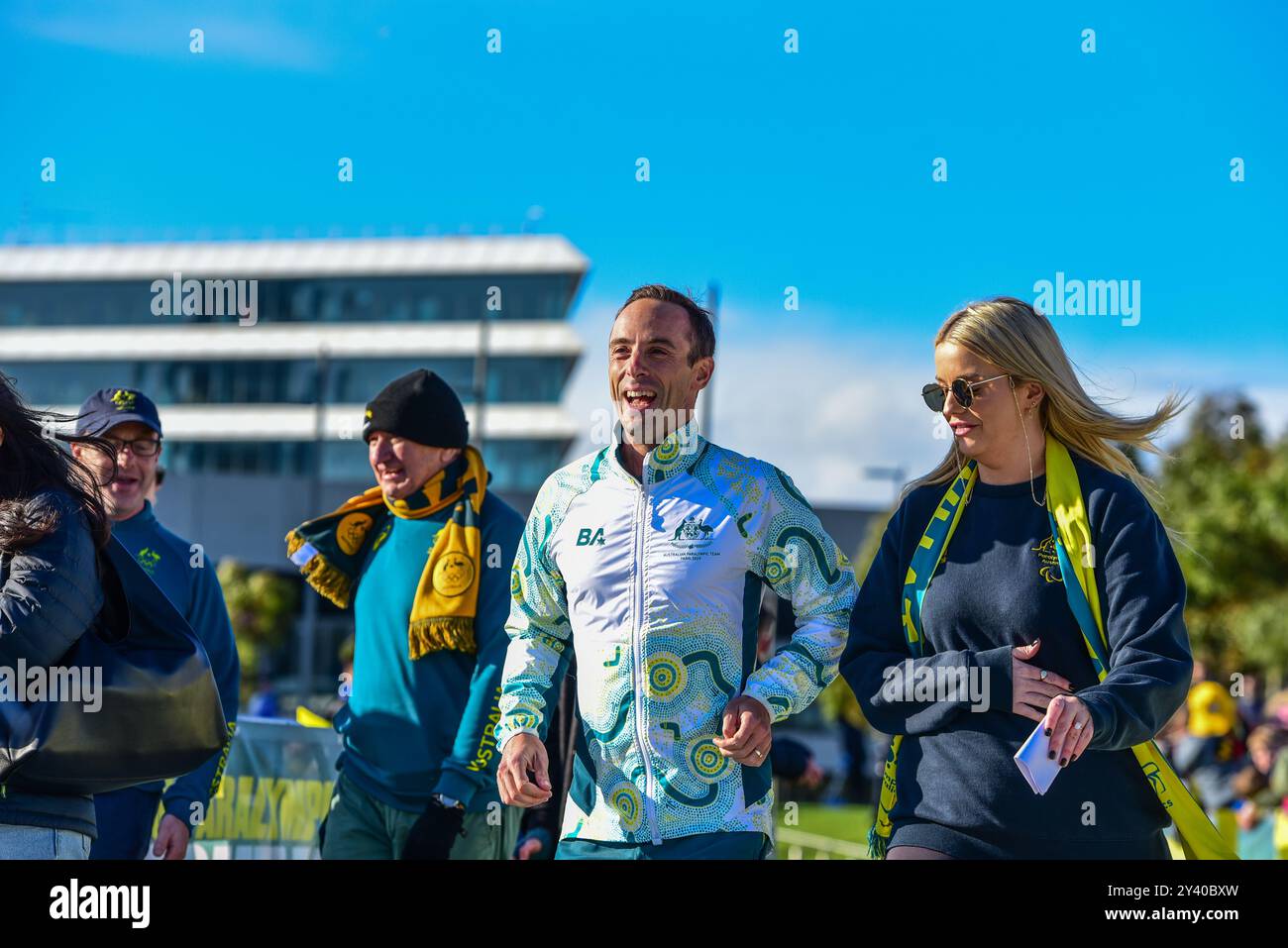 Paralympic triathlete Jeremy Peacock (C) is seen at the Olympic and ...