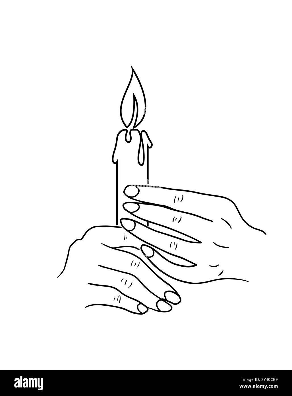 Candle in hands prayer. a religious symbol of faith in God. hand drawn ...