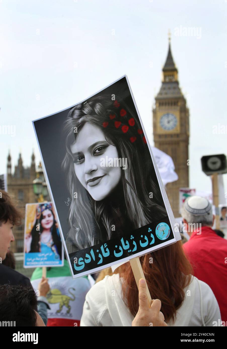 September 15, 2024, London, England, UK: A protester holds a sign of ...