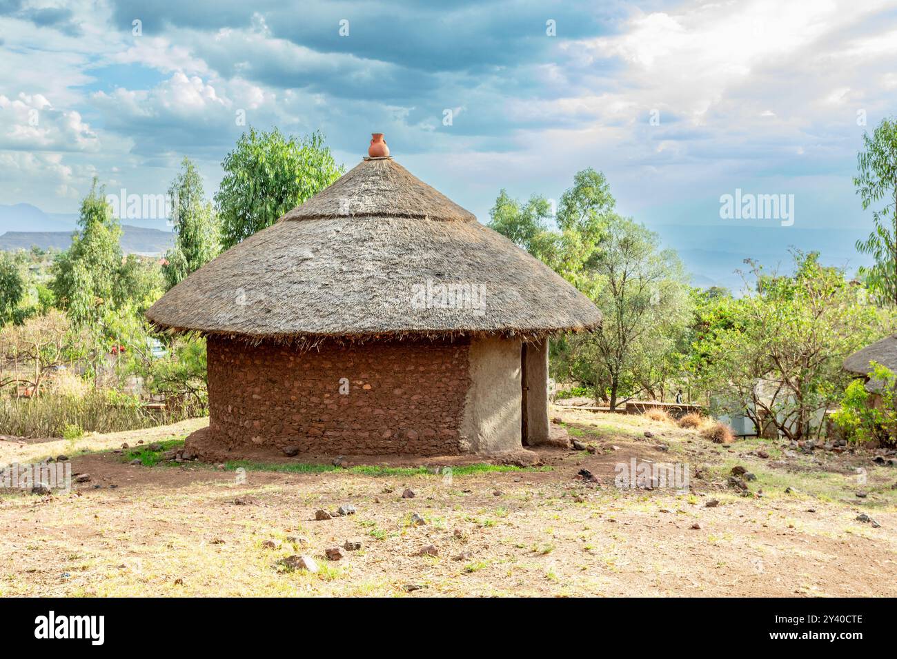 Traditional ethiopian village with thatch roof stone round house ...