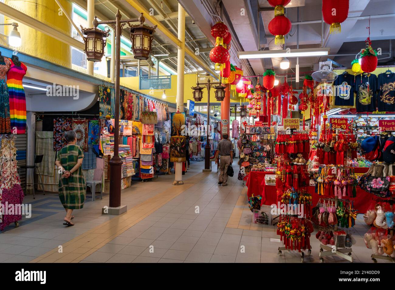 Several Chinese hawker stall sin the Chinatown Complex filled with ...