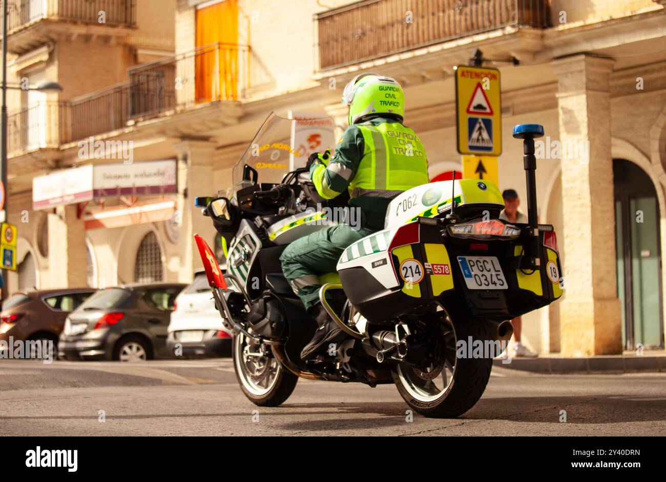 Guardia Civil Traffic Police Officer riding motorbike in Spain Stock ...