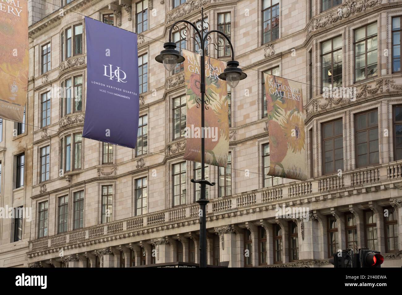 Flags advertising the National Gallery and London Heritage Quarter ...