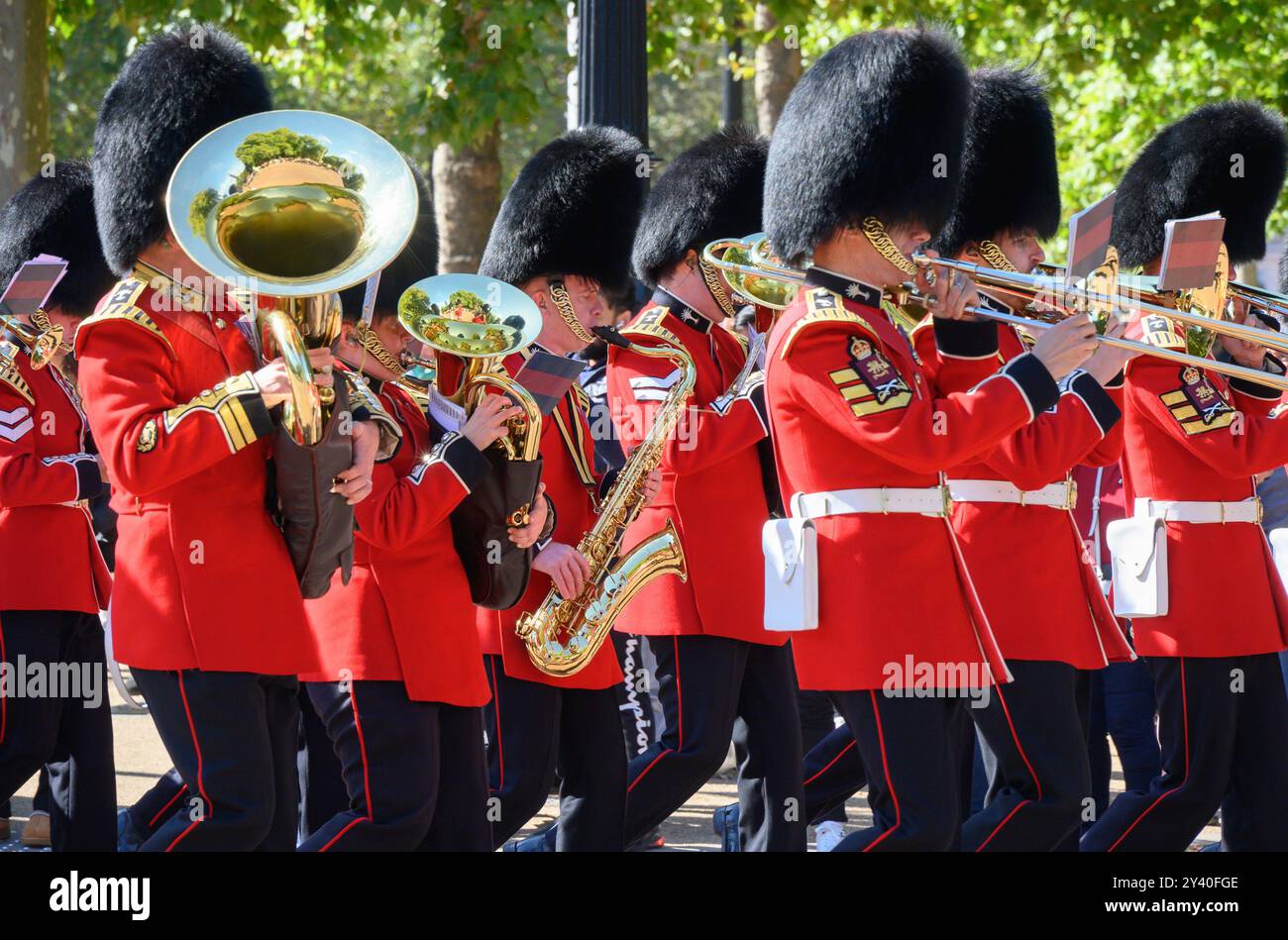 London, UK. Band of the Welsh Guards marching down The Mall. Sept 2024 ...