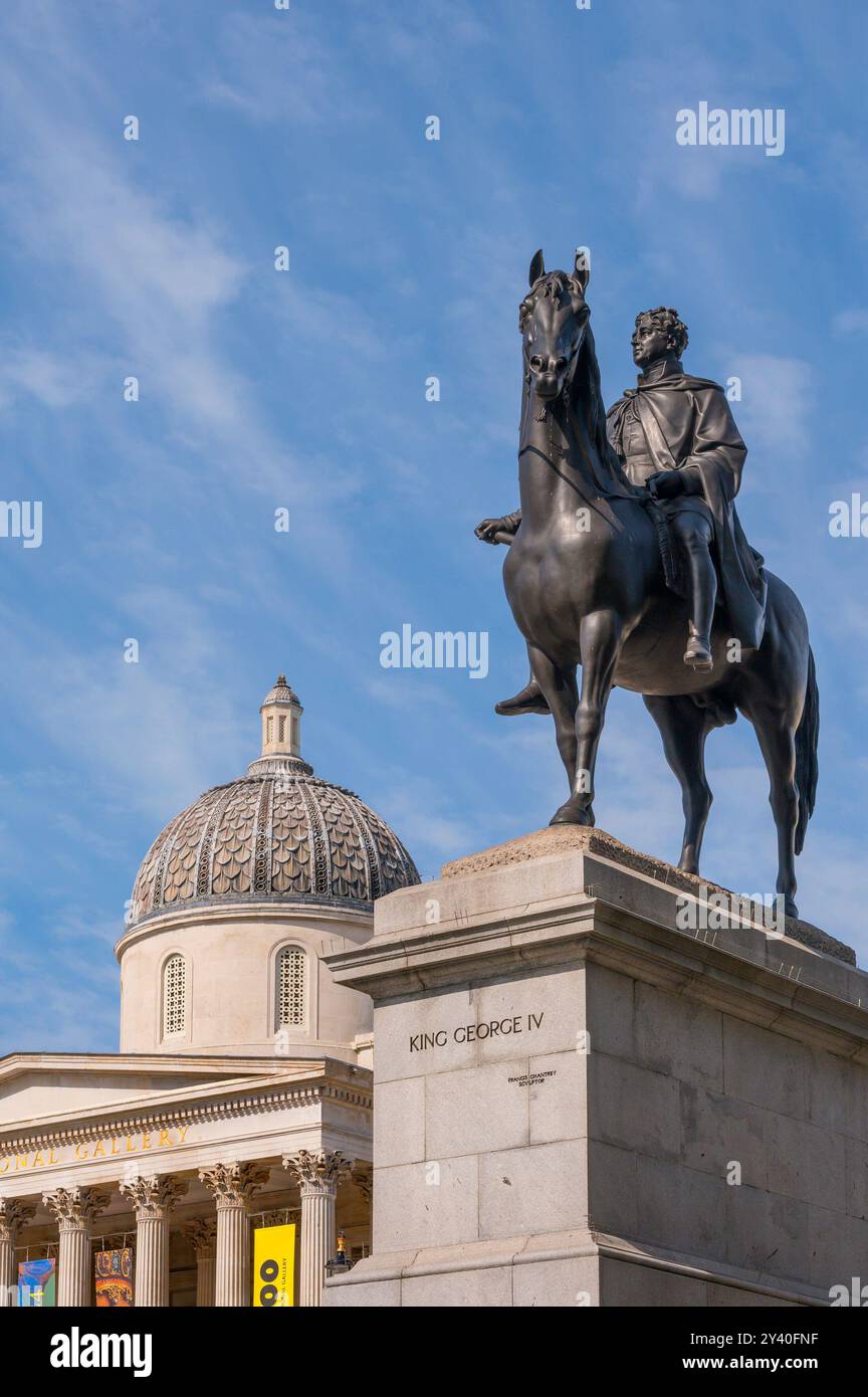 London, UK. National Gallery and equestrian statue of King George IV ...