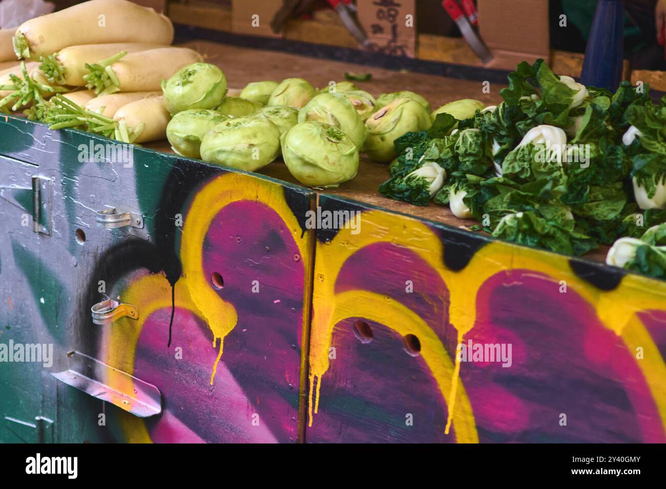Market stall in Chinatown with street art Stock Photo - Alamy