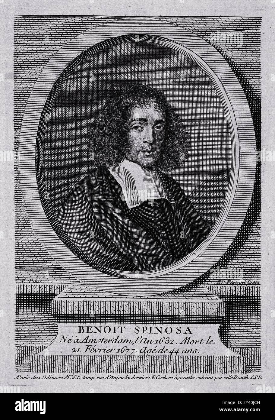 This line engraving depicts Benedictus de Spinoza, a pioneering 17th ...