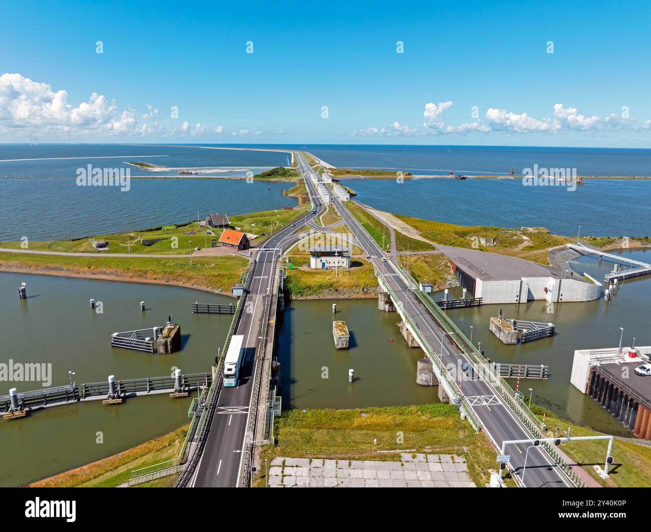 Aerial from the Afsluitdijk at Kornwerderzand in the Netherlands Stock Photo - Alamy