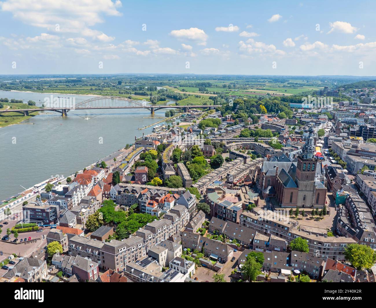 Aerial from the city Nijmegen at the river Waal in the Netherlands ...