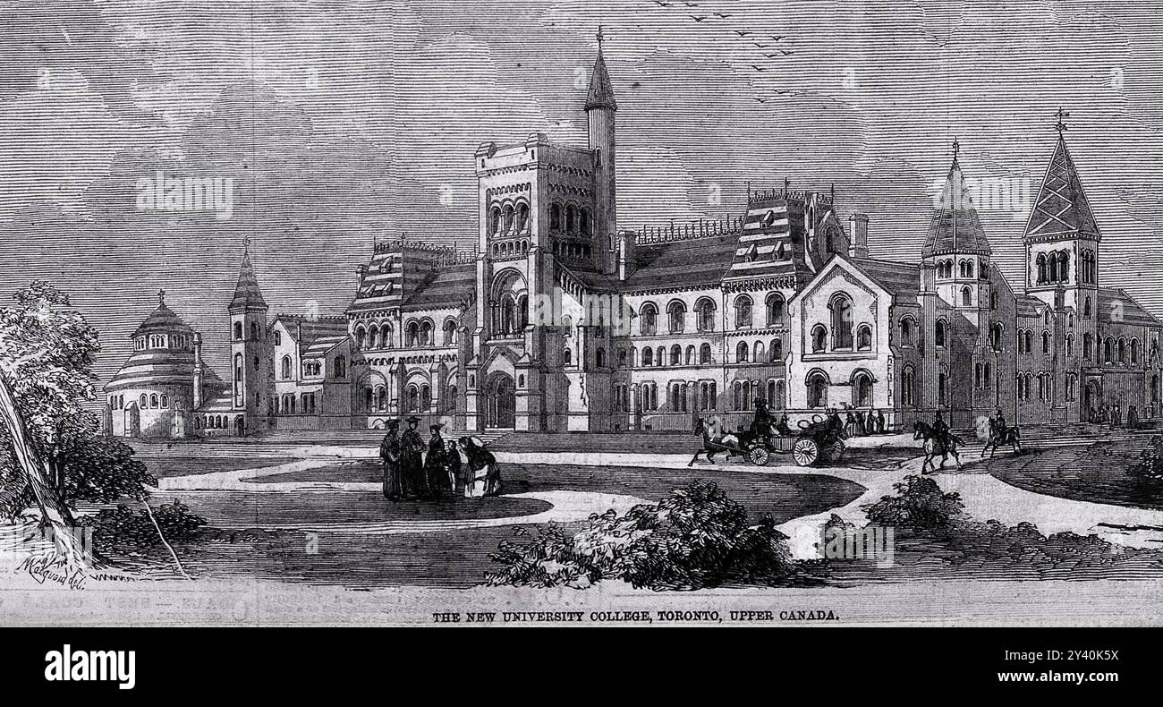 A detailed view of New University College in Toronto, Canada, featuring ...