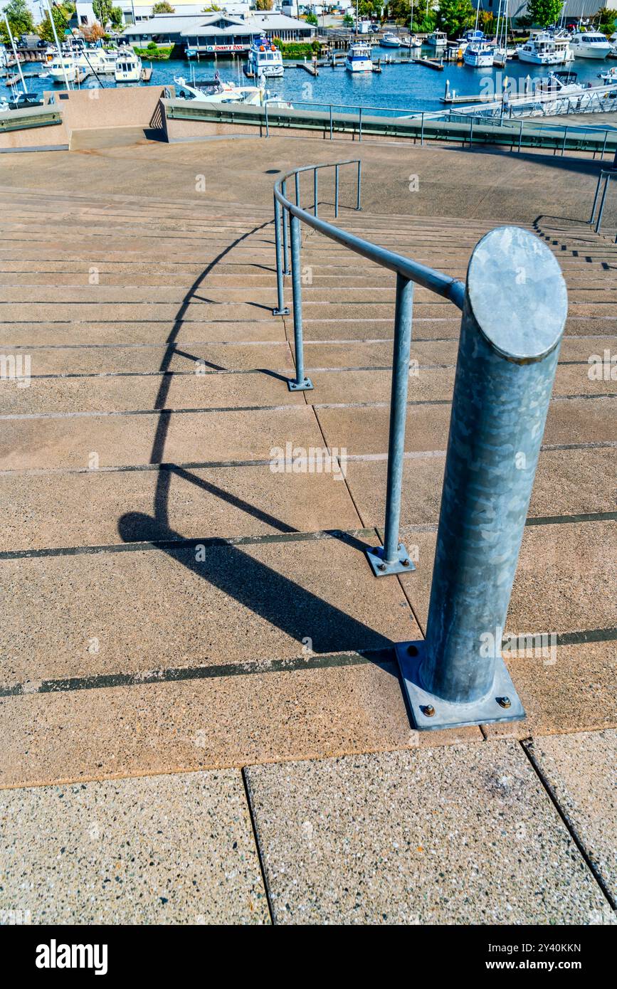A view of wide steps and a marina in Tacoma, Washington Stock Photo - Alamy