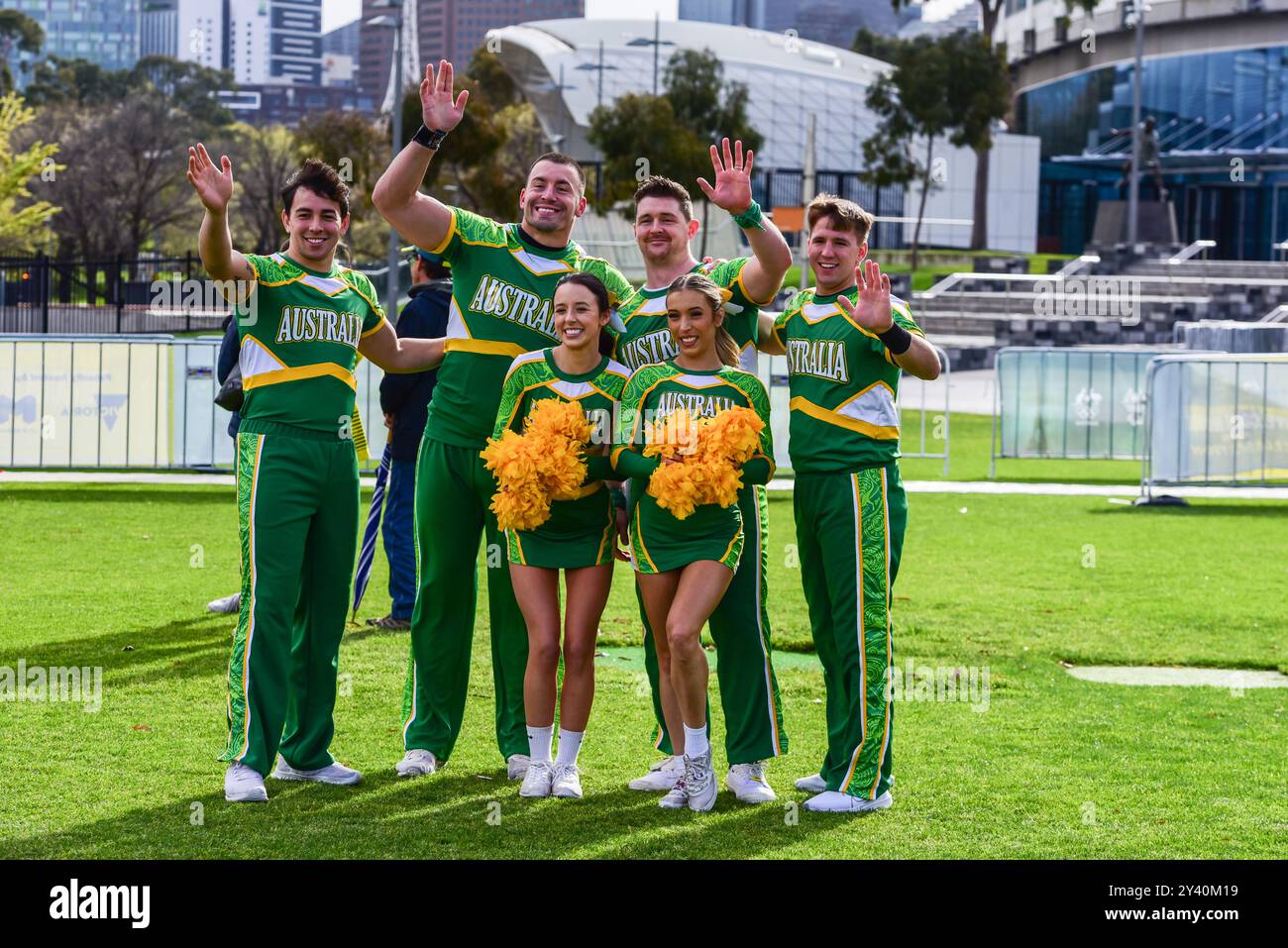 Melbourne, Australia. 14th Sep, 2024. Australian cheerleading squad are ...