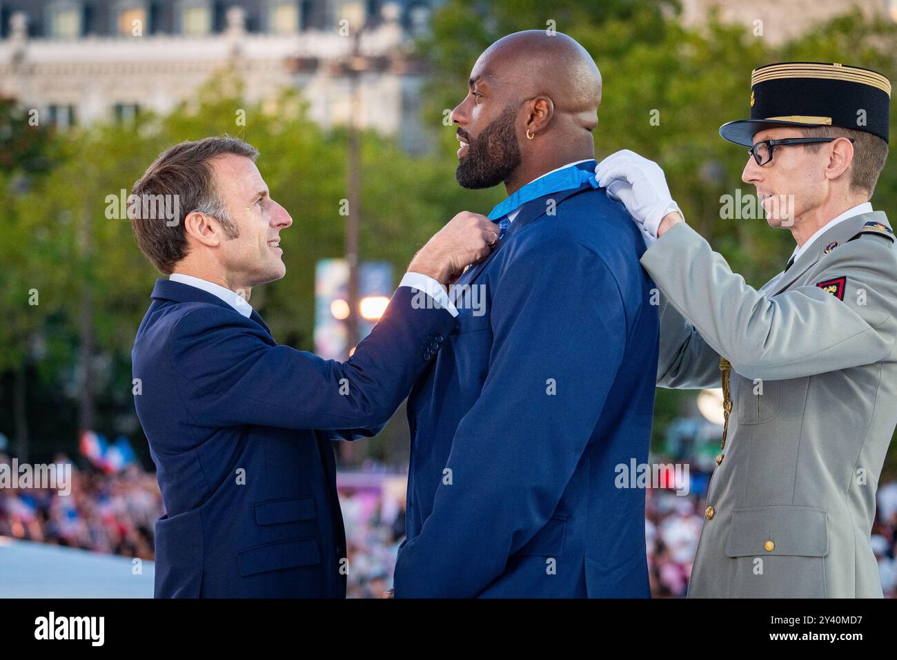 Paris, France. 14th Sep, 2024. French President Emmanuel Macron awards ...