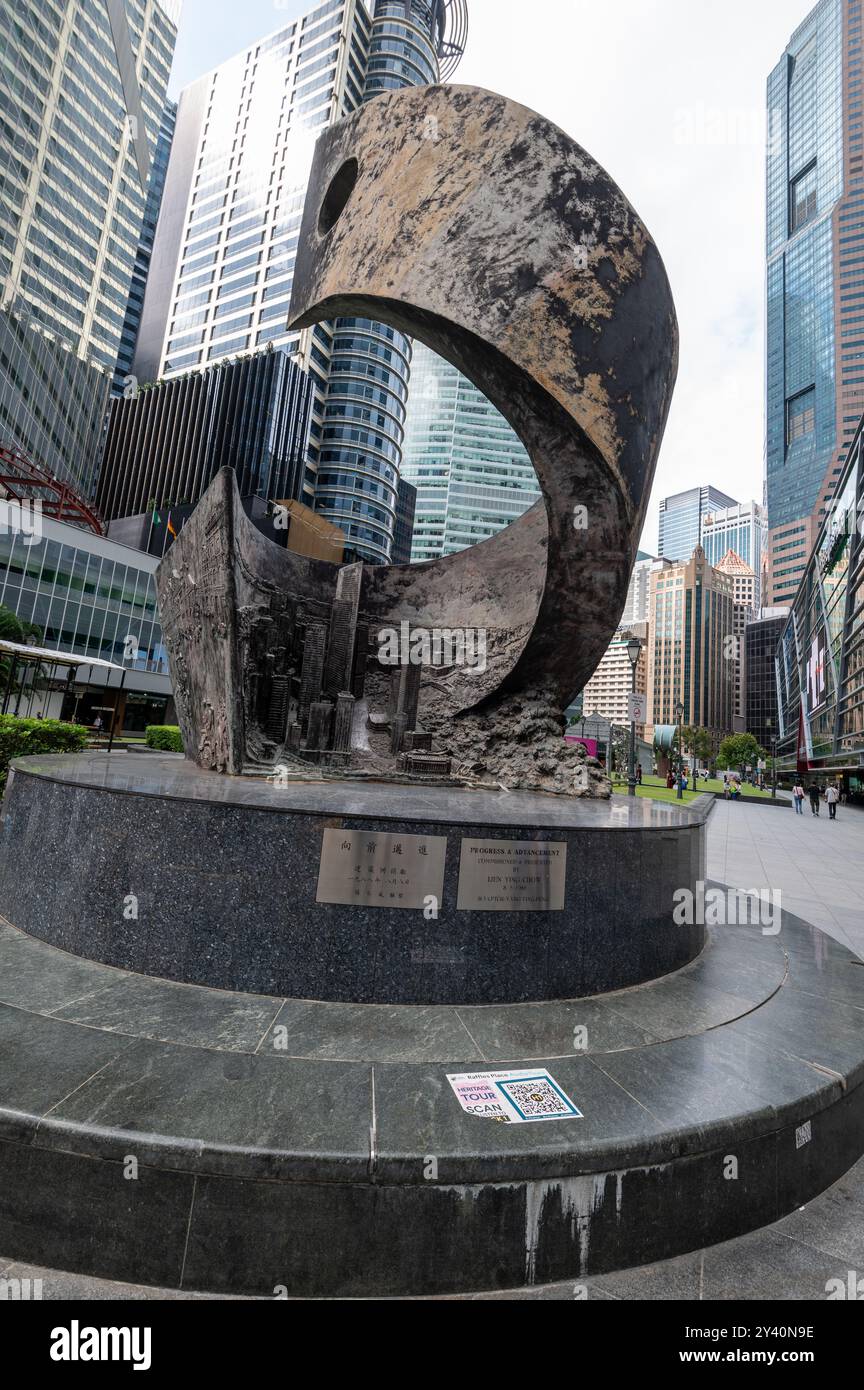 A Progress and Advancement sculpture of Raffles Place carved with a mix ...