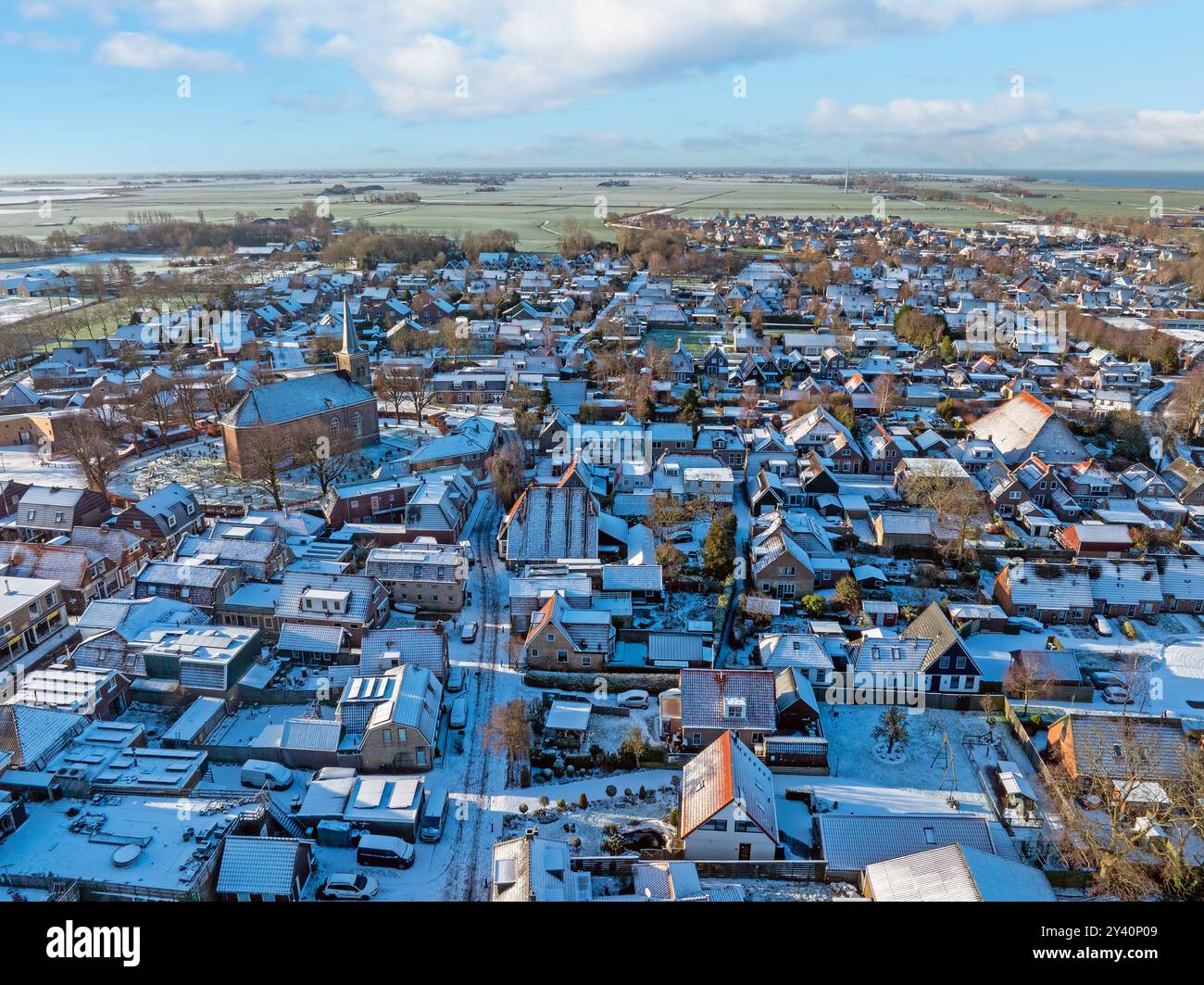 Aerial from the traditional village Koudum in Friesland the Netherlands ...