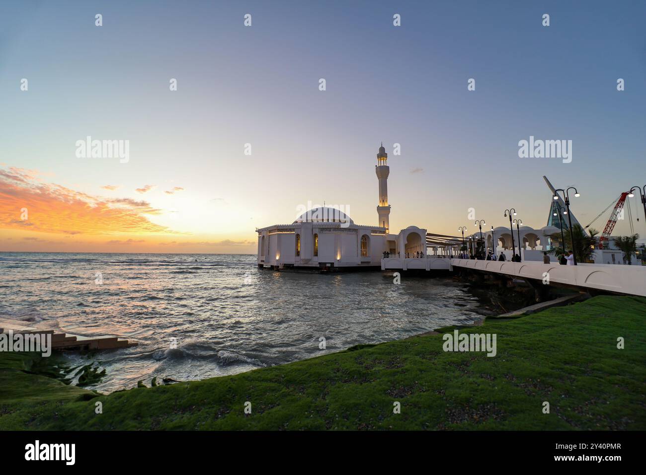 Al Rahmah floating mosque at sunset with sea in foreground , Jeddah ...