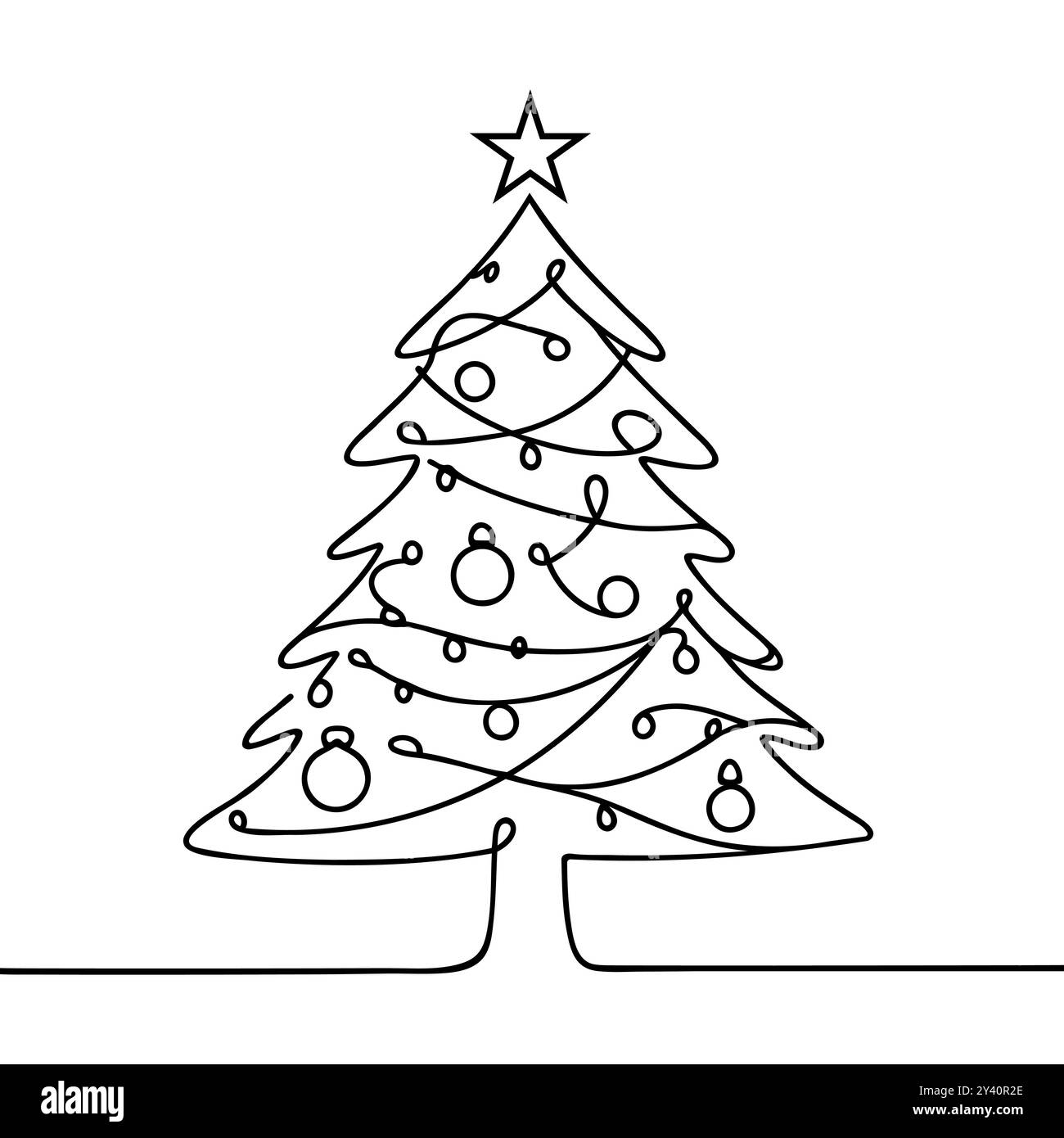 Christmas pine fir tree. Continuous one line drawing. Vector ...
