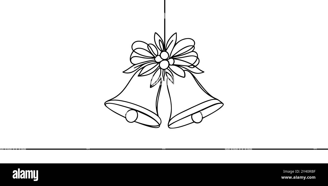 Christmas or school Bells With Bow Continuous one line drawing Stock ...