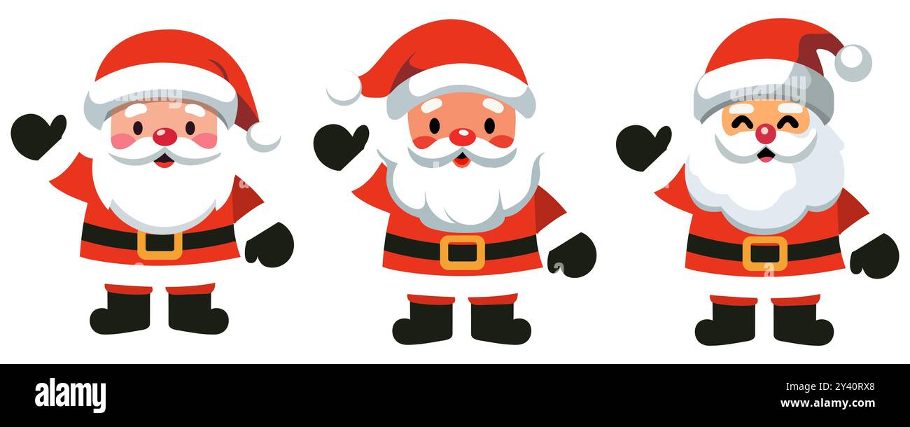 Set cartoon flat Smiling Santa standing. Vector illustration Stock ...