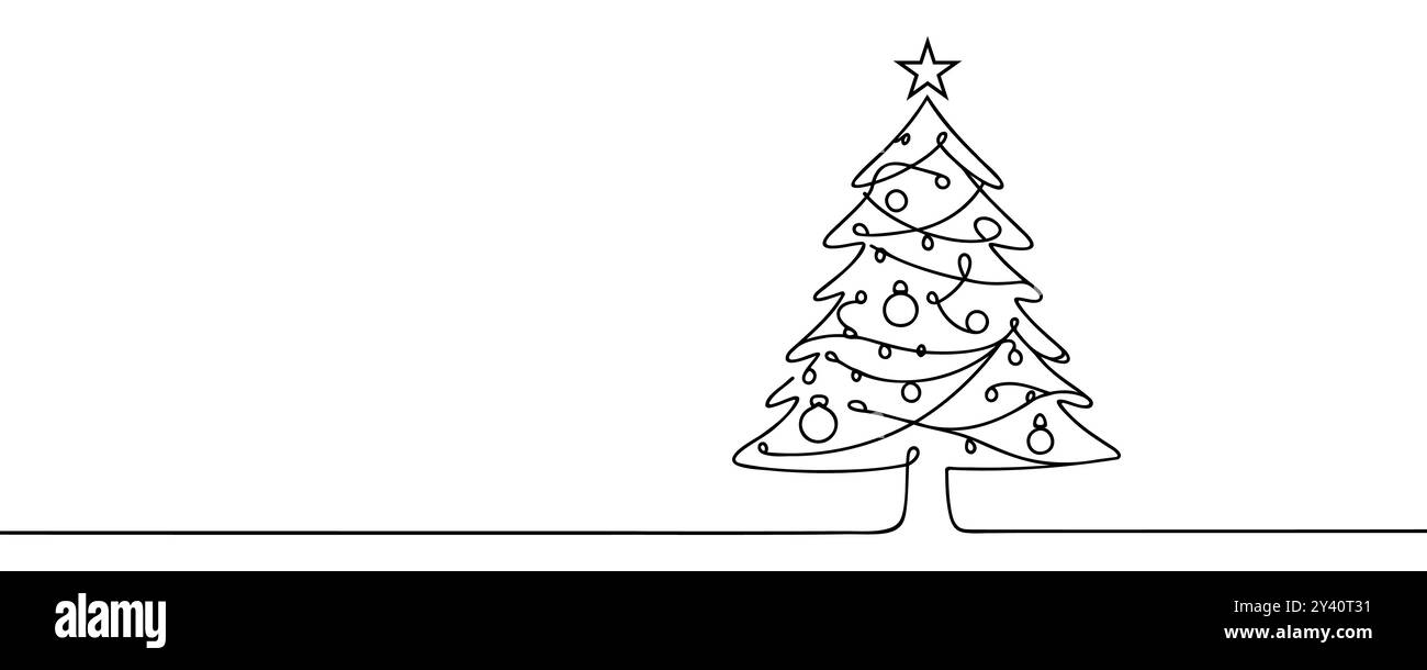 Christmas pine fir tree. Continuous one line drawing. Vector ...