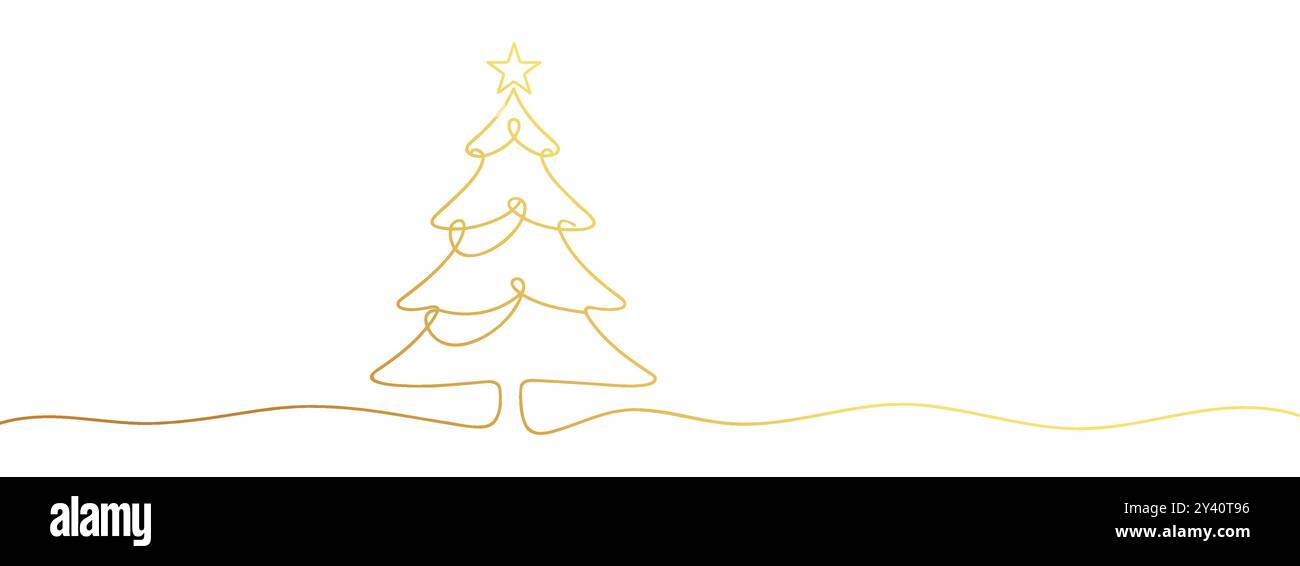 Christmas pine fir tree. Continuous one line drawing. Vector ...