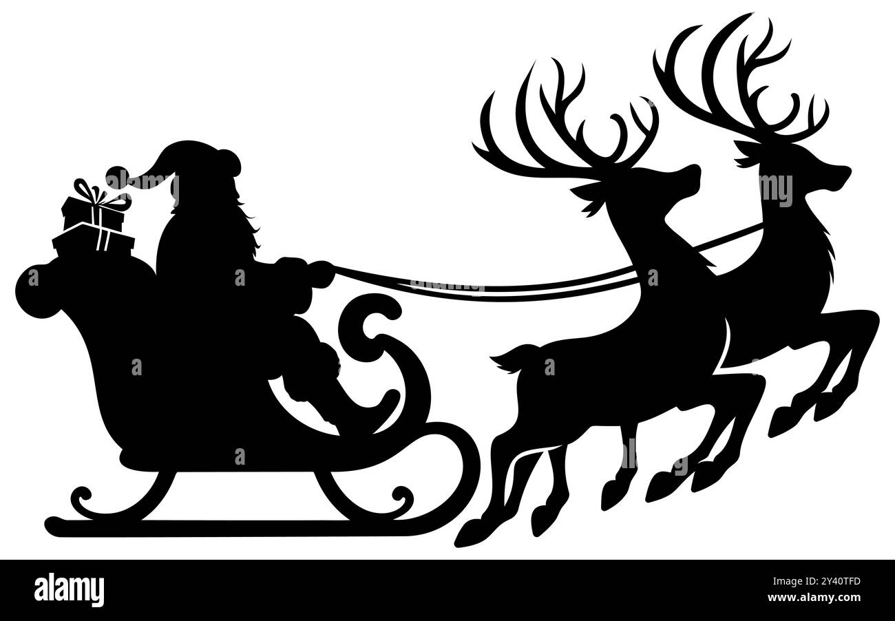 Santa Claus rides in a sleigh in harness on the reindeer Stock Vector Image & Art - Alamy