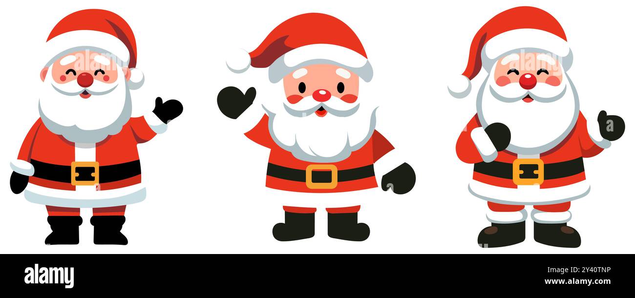Set cartoon flat Smiling Santa standing. Vector illustration Stock ...
