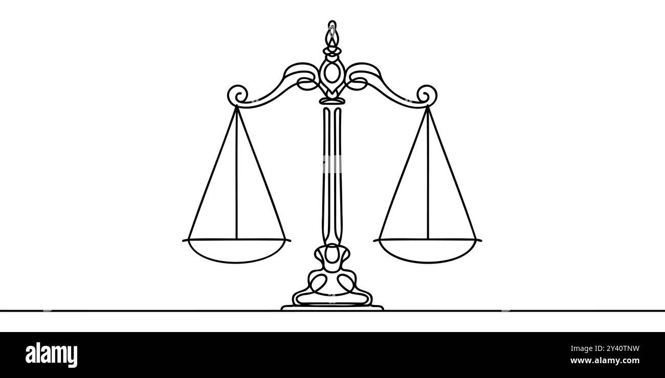 Judicial scales on white background. Continuous one line drawing ...