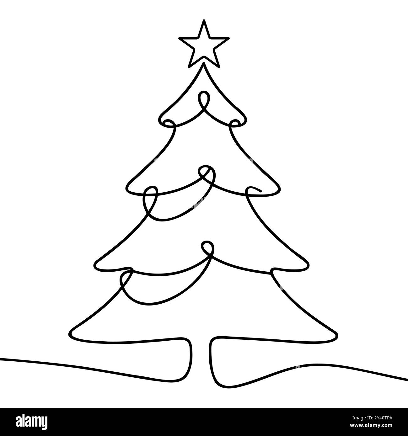 Christmas pine fir tree. Continuous one line drawing. Vector ...