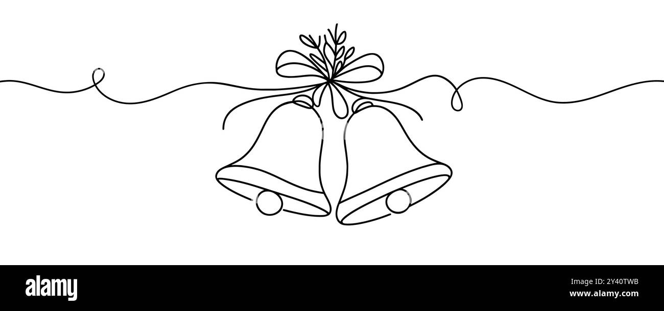 Christmas or school Bells With Bow Continuous one line drawing Stock ...