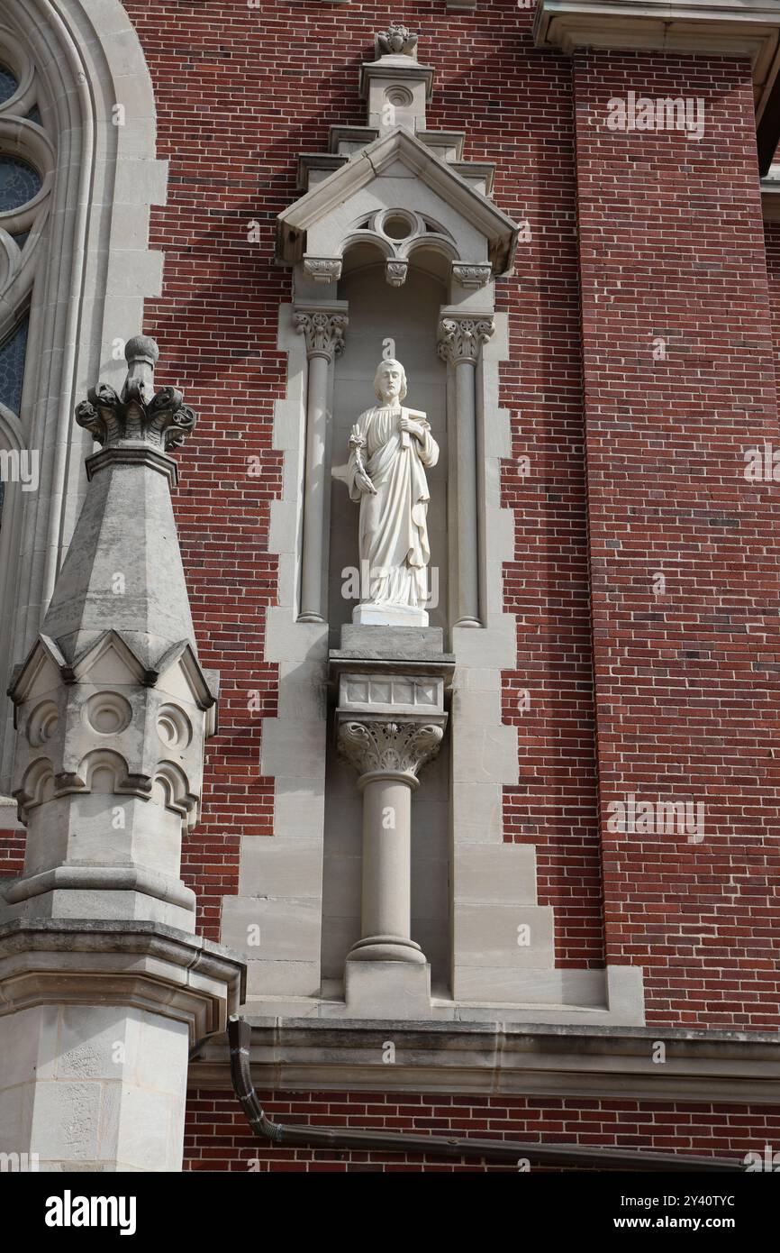 Looking up at the statue of St. Joseph next to The main entrance to the ...
