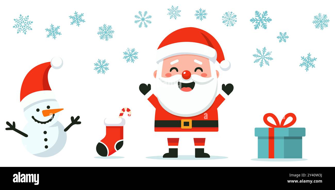 Christmas card. Funny cartoon Santa Claus. Red Santa hat. For Christmas ...