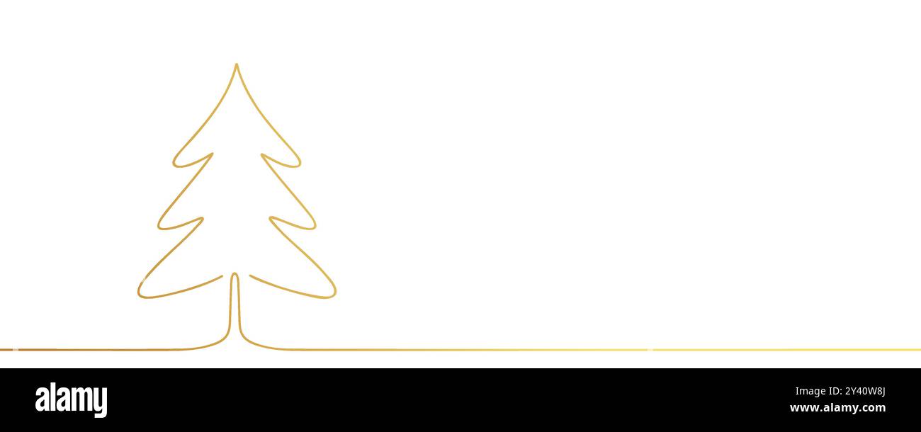 Christmas pine fir tree. Continuous one line drawing. Vector ...