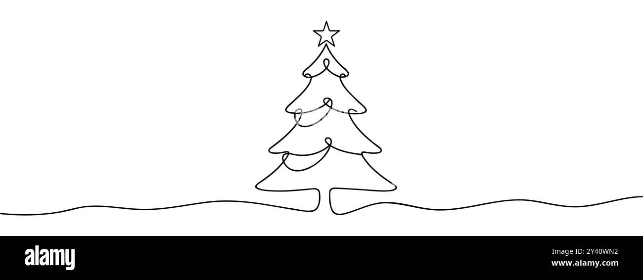 Christmas pine fir tree. Continuous one line drawing. Vector ...
