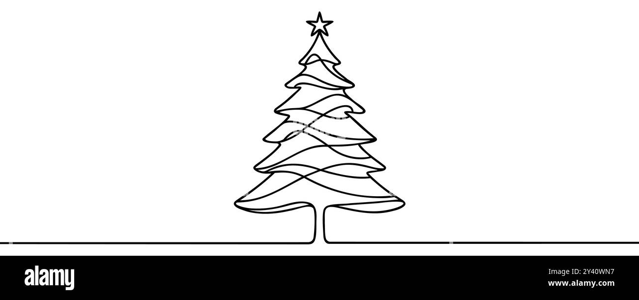 Christmas pine fir tree. Continuous one line drawing. Vector ...